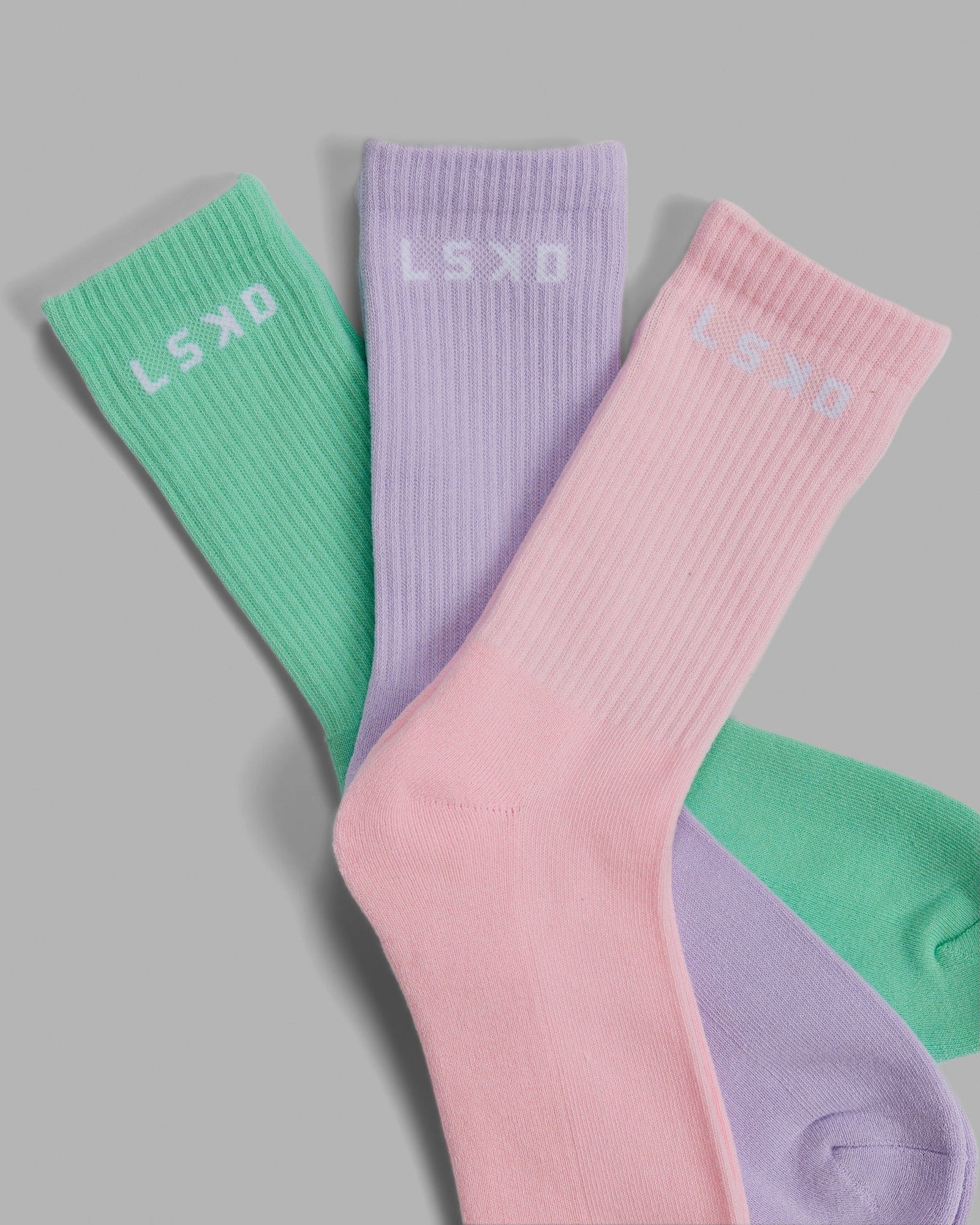 Daily 3 Pack Crew Socks - Pink/Purple/Green | LSKD