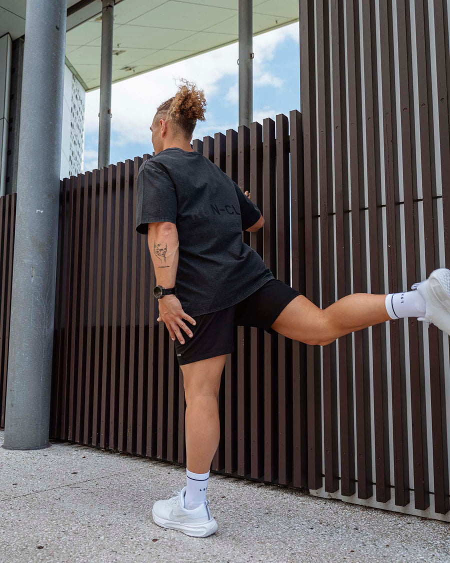 Unisex Washed RUN CLUB FLXCotton Tee Oversize - Black-Black | LSKD