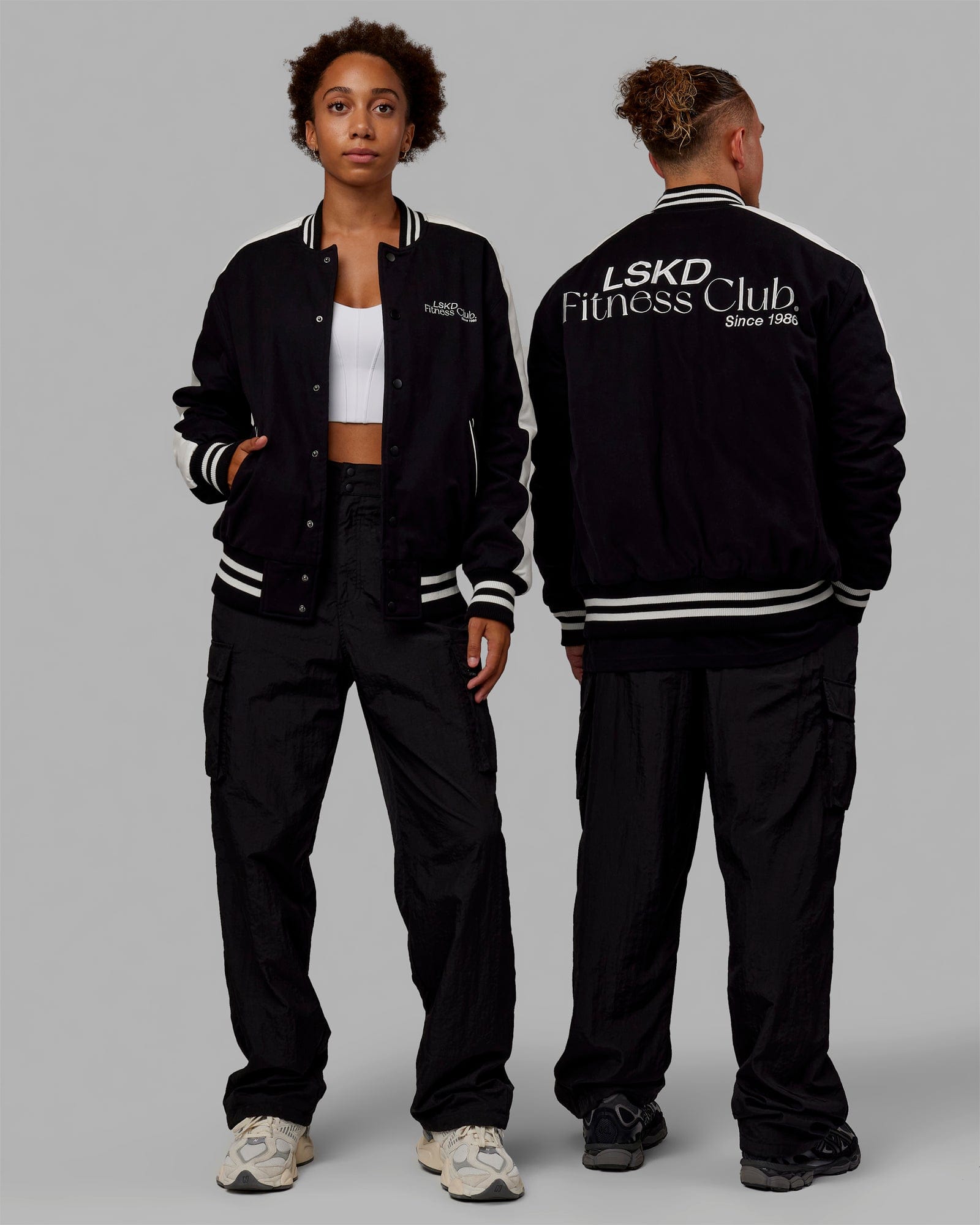 Unisex Fitness Club Bomber Jacket - Black-Off White | LSKD