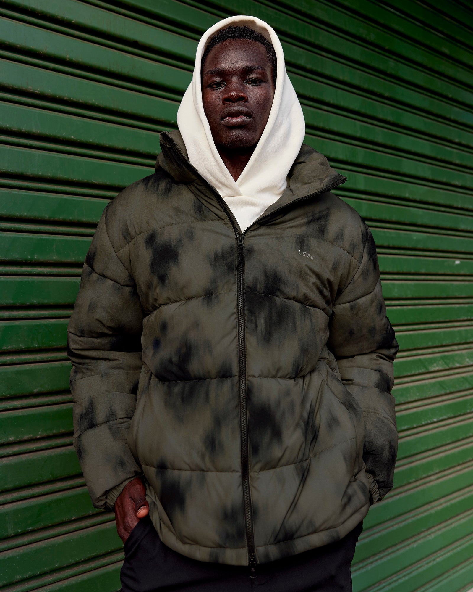 Base Puffer Jacket - Camo Washed Walnut Grey | LSKD