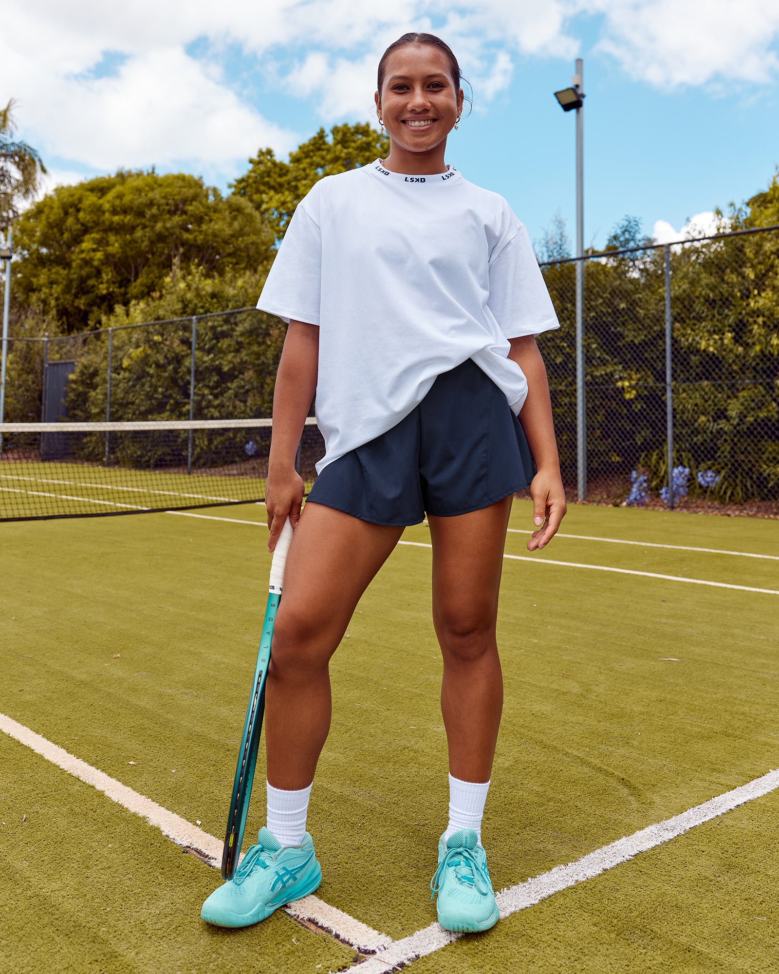 Go-To FLXCotton Oversized Deviation Tee - White-Future Navy | LSKD