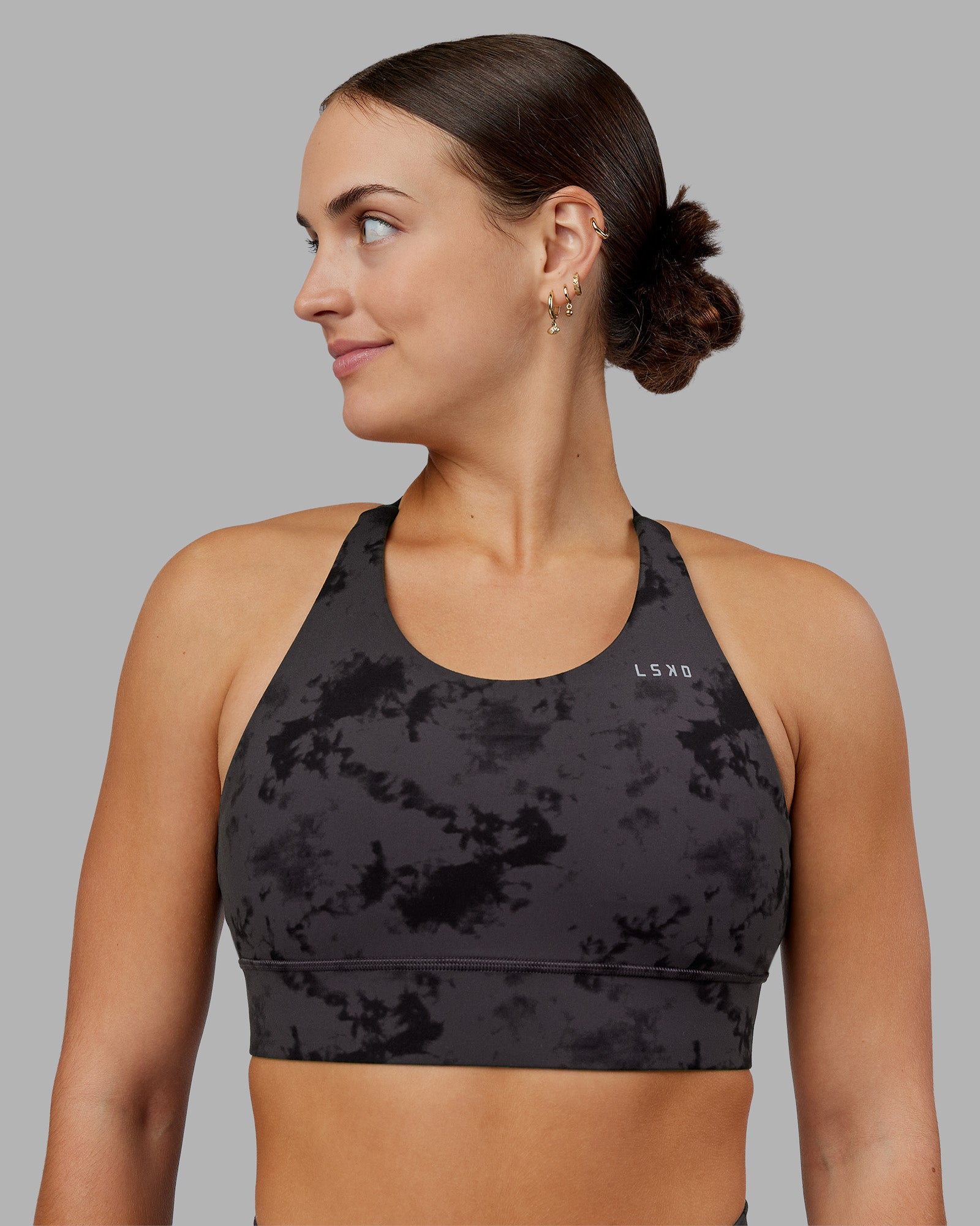 Accelerate Split Strap Sports Bra - Black Tie Dye | LSKD