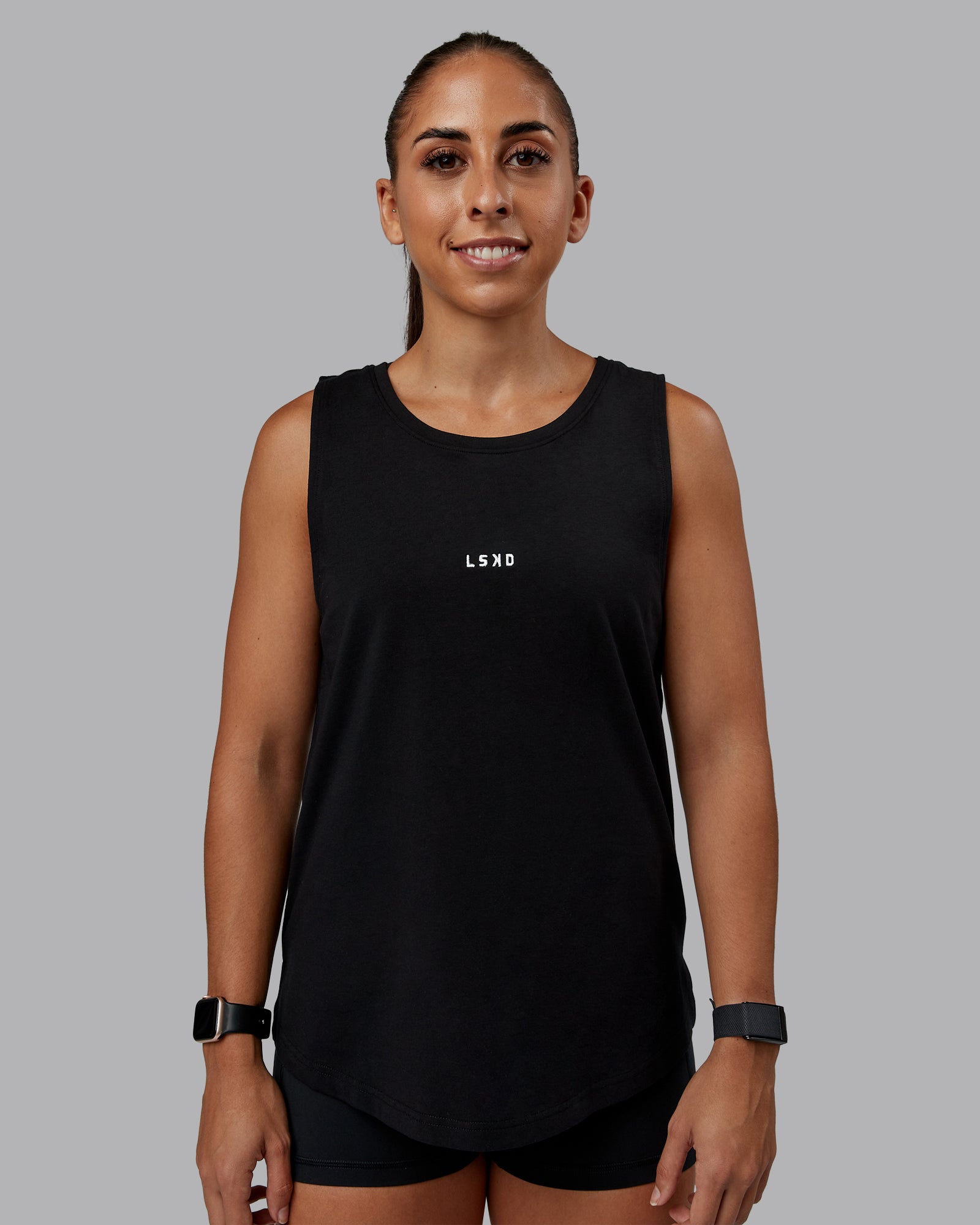 Go-To FLXCotton Longline Tank - Black-White | LSKD