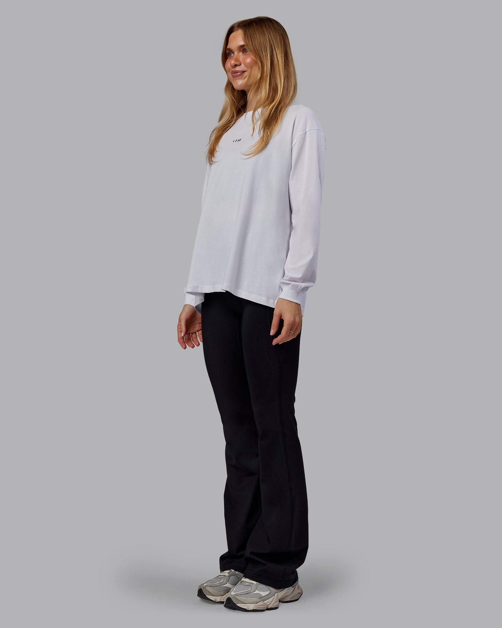 Go-To Long Sleeve FLXCotton Oversized Tee - White-Black | LSKD