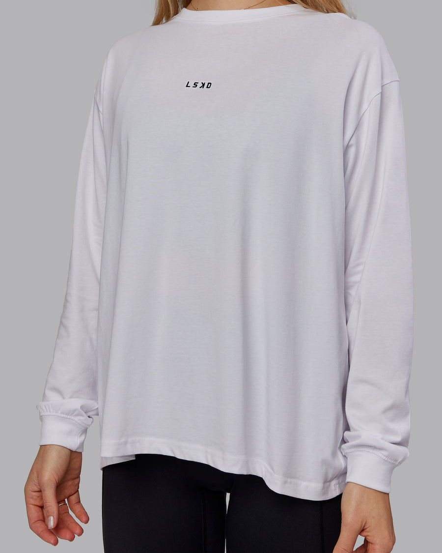Go-To Long Sleeve FLXCotton Oversized Tee - White-Black | LSKD