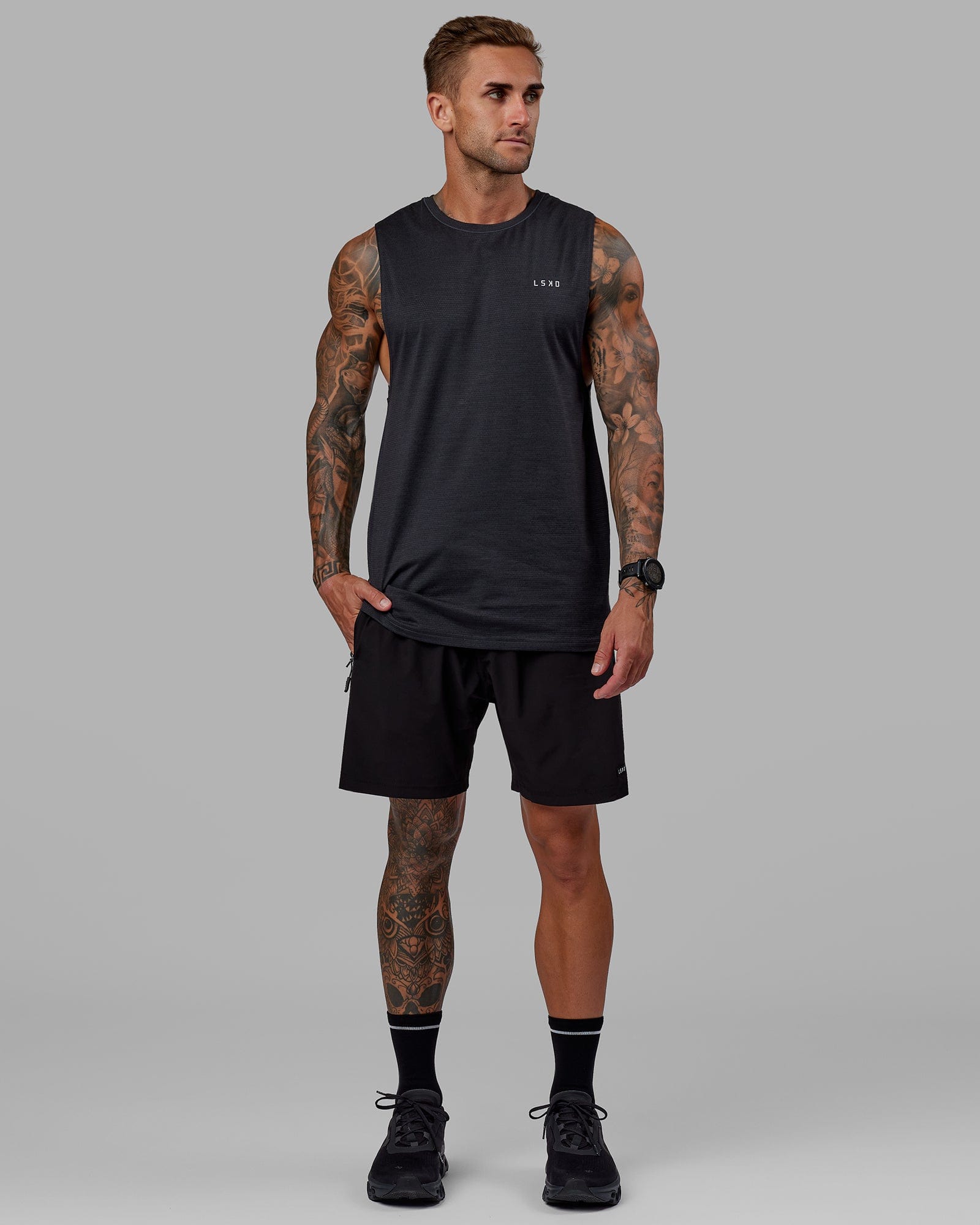Rep 7" Performance Shorts - Black-White | LSKD