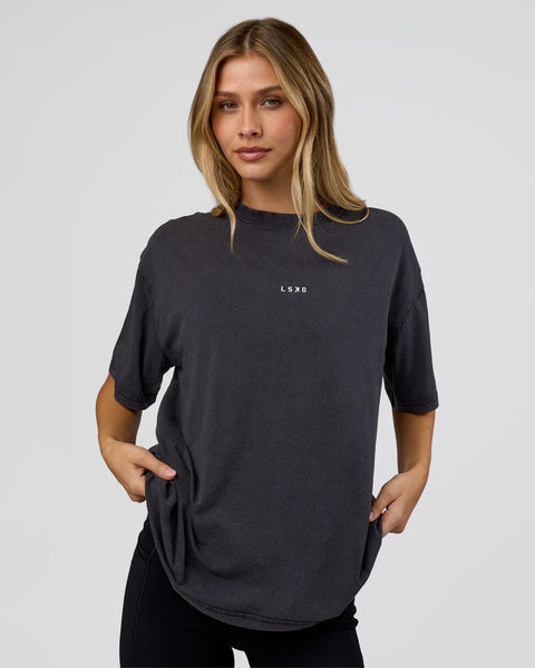 Go-To FLXCotton Oversized Tee - Black Washed-White | LSKD