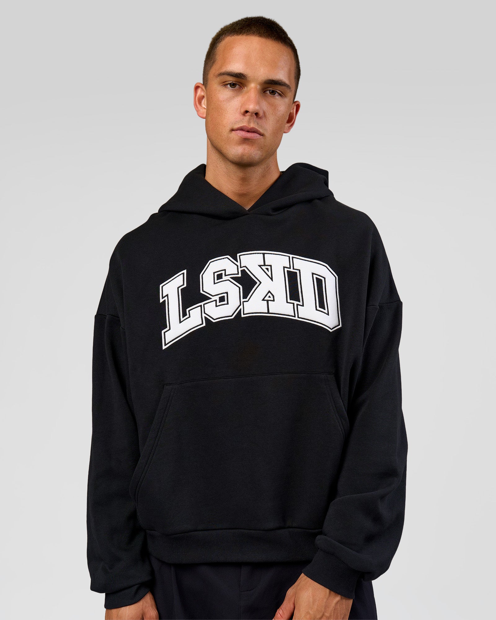Varsity Boxy Hoodie - Caviar-White | LSKD